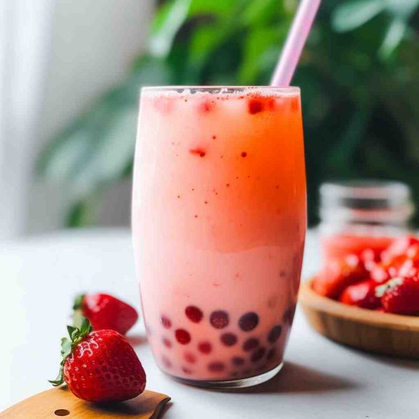 Strawberry Bubble Tea ( With Homemade Strawberry Boba)