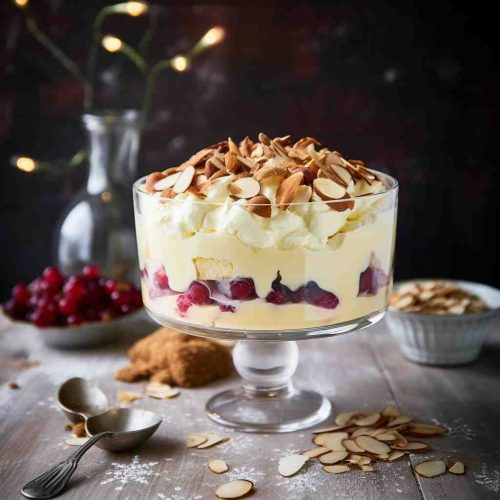 Mary Berry Pear Trifle with sponge cake and custard