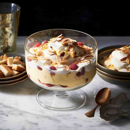 Mary Berry Pear Trifle with sponge cake and custard